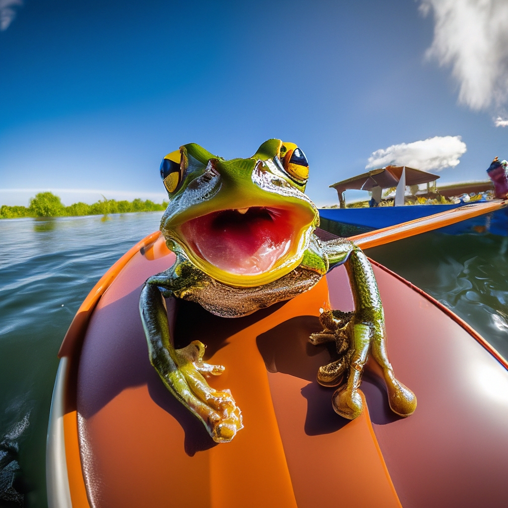 "Mad frog on a boat" — image created in Shedevrum