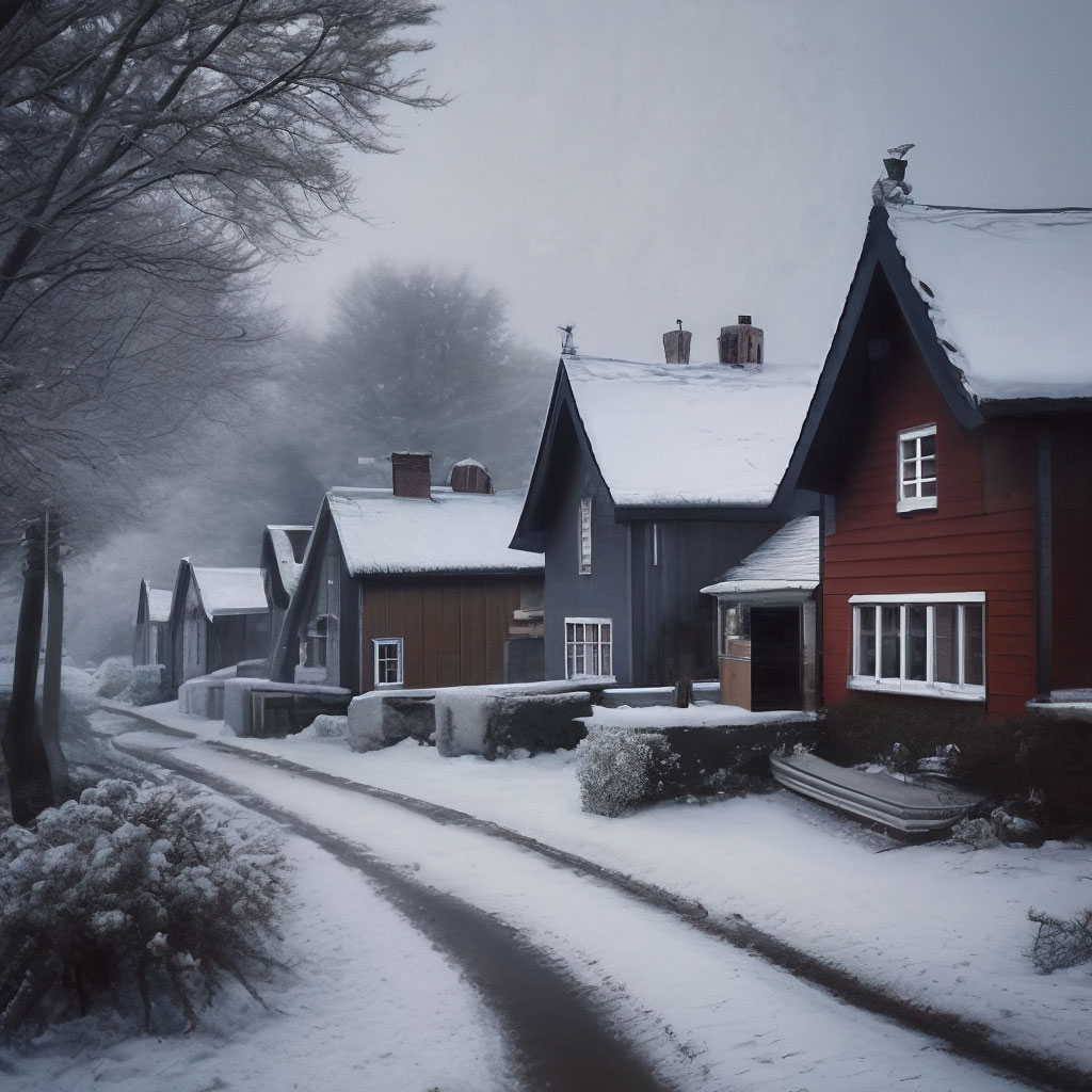 "Winter cold lonely houses" — image created in Shedevrum