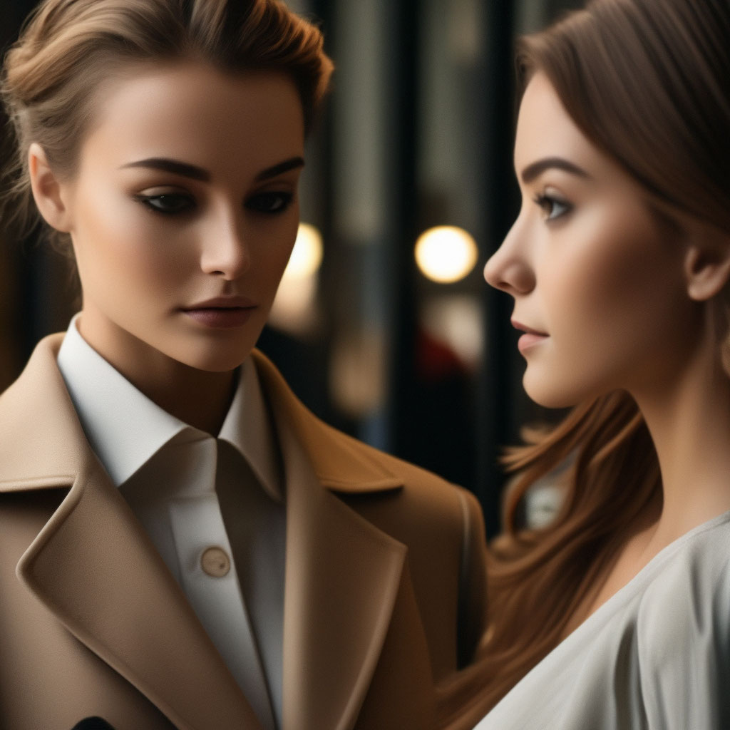 "A young woman looks at a smartly dressed mannequin,, aesthetically ...