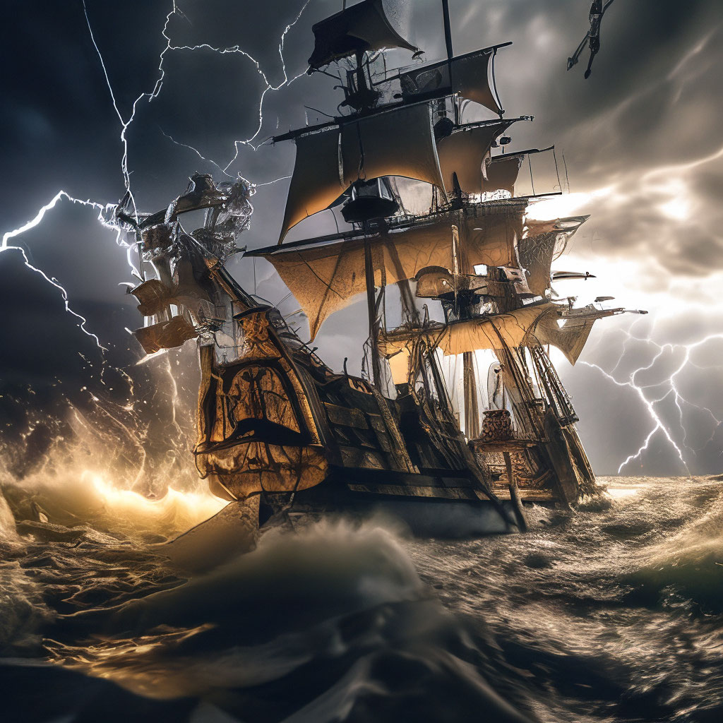 "Wild storm, pirates, ship robbery, lightning strikes, holography ...