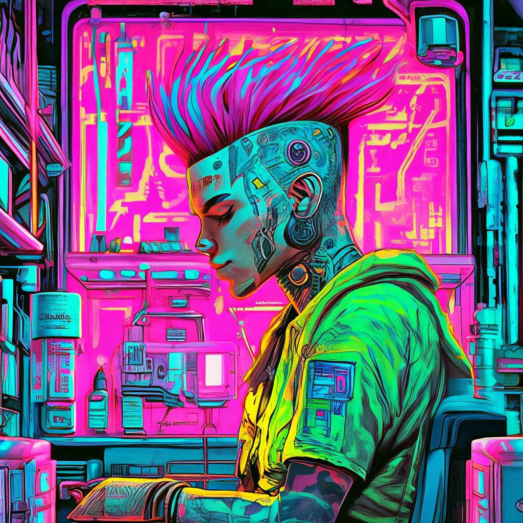 "Minimalism, grotesque, cyberpunk, pink, yellow, turquoise, neon, dark ...