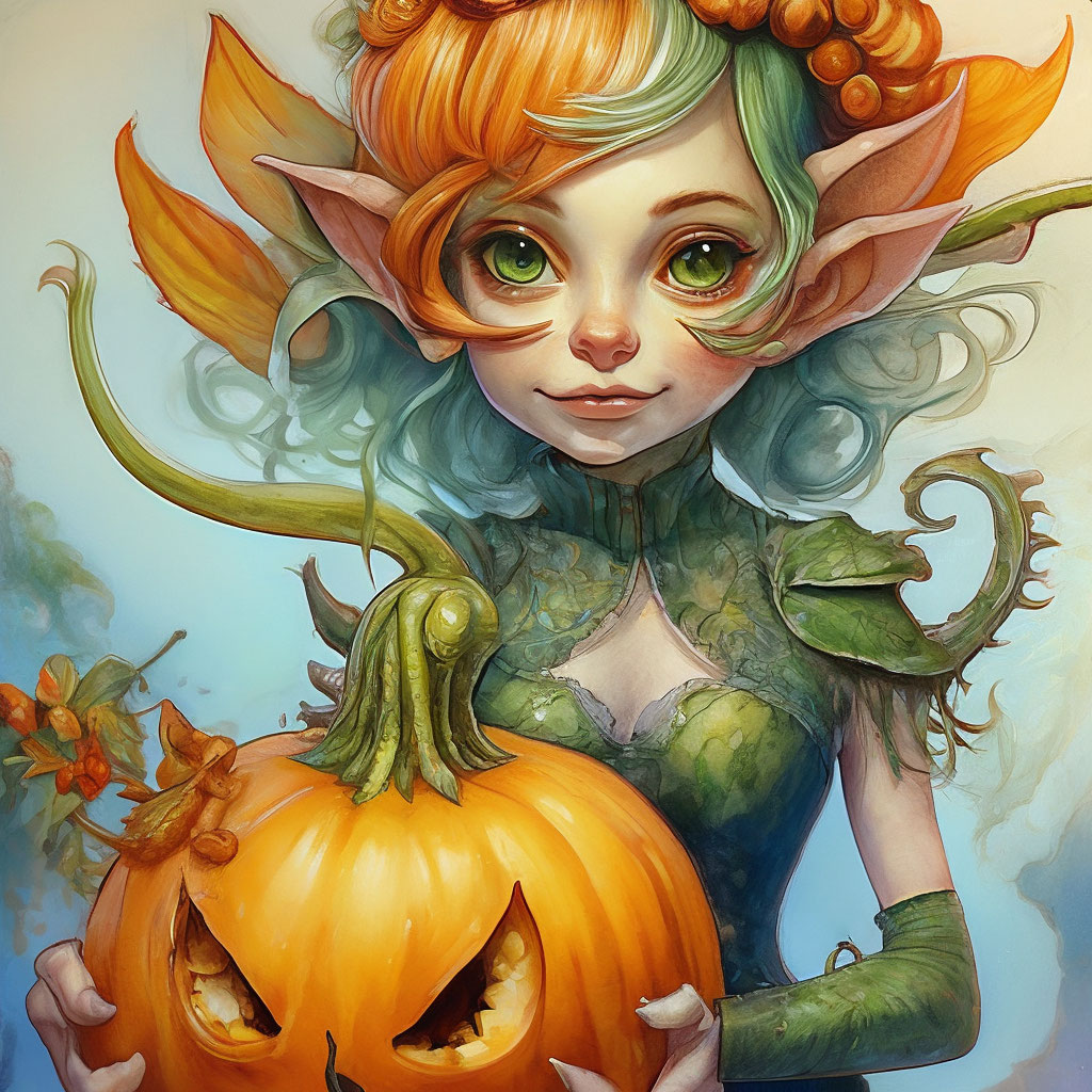 "Pumpkin lady elf, in a pumpkin outfit with a wonderful gremlin go to ...
