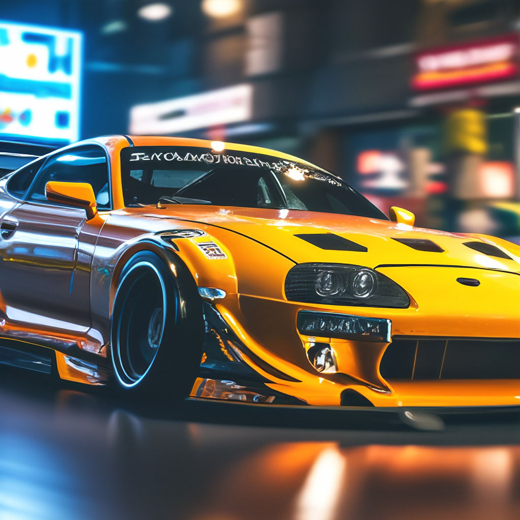 "Toyota Supra rides sideways, beautiful, realistic, close-up ...