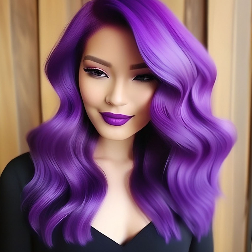 "The most beautiful purple hair color" — image created in Shedevrum