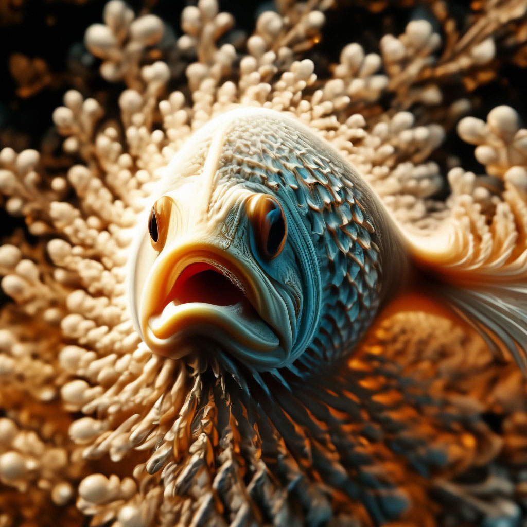 "Fish spectacular carp, fractal of frosty flowers depicts a huge ...