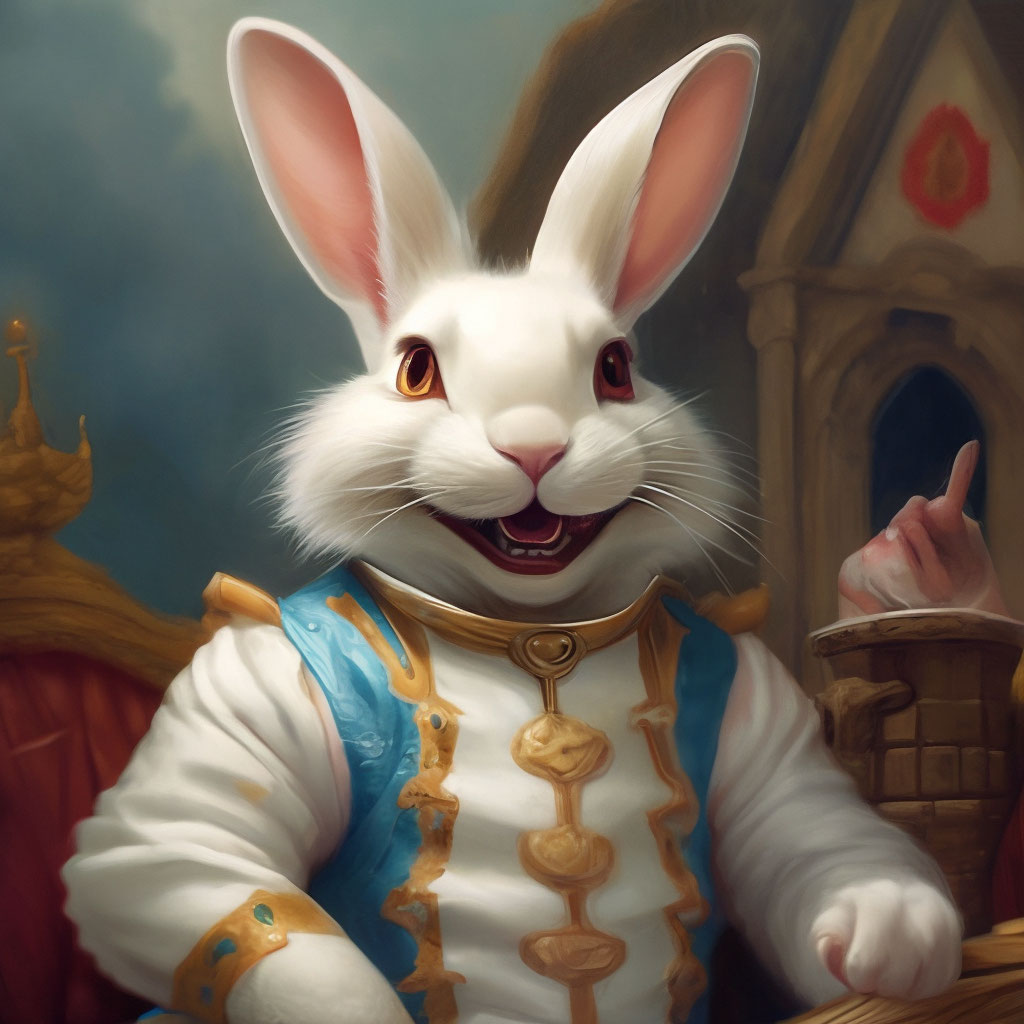 "A rabbit with a Cheshire cat smile" — image created in Shedevrum