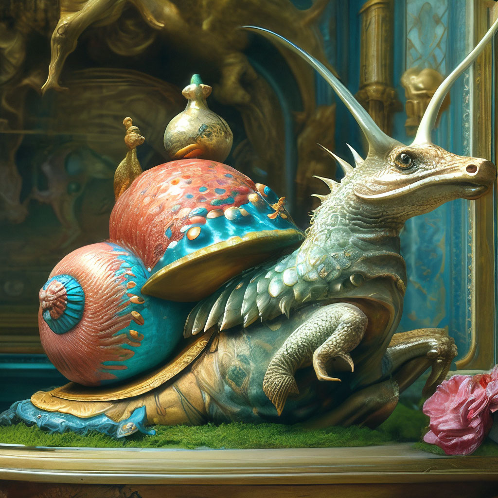 "Snail and dragon hybrid ,Rococo style high resolution, 30mm lens, 1 ...