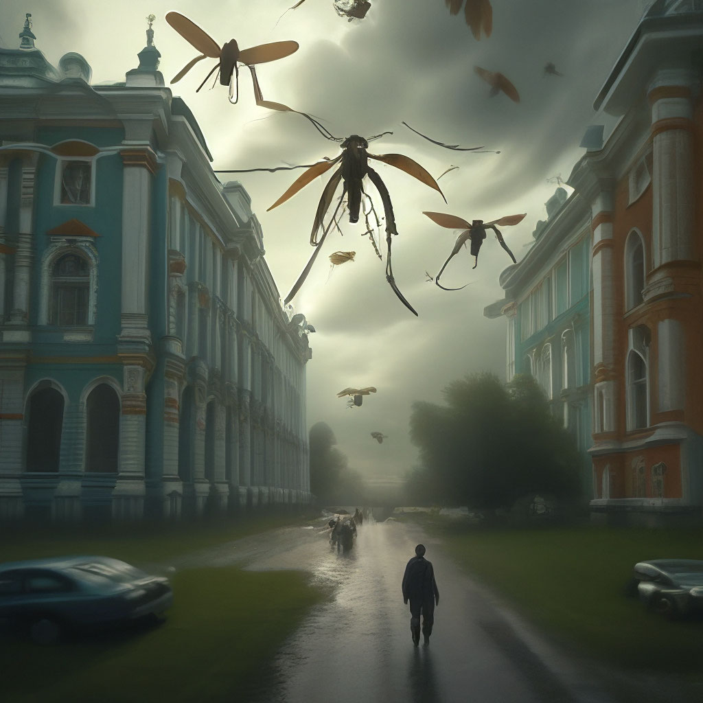 "Huge mosquitoes, in St. petersburg, 3d, horror style, horror, high ...