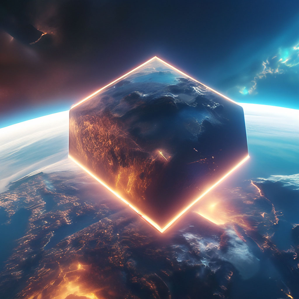"Square planet in space, aesthetically pleasing, beautiful, realistic ...