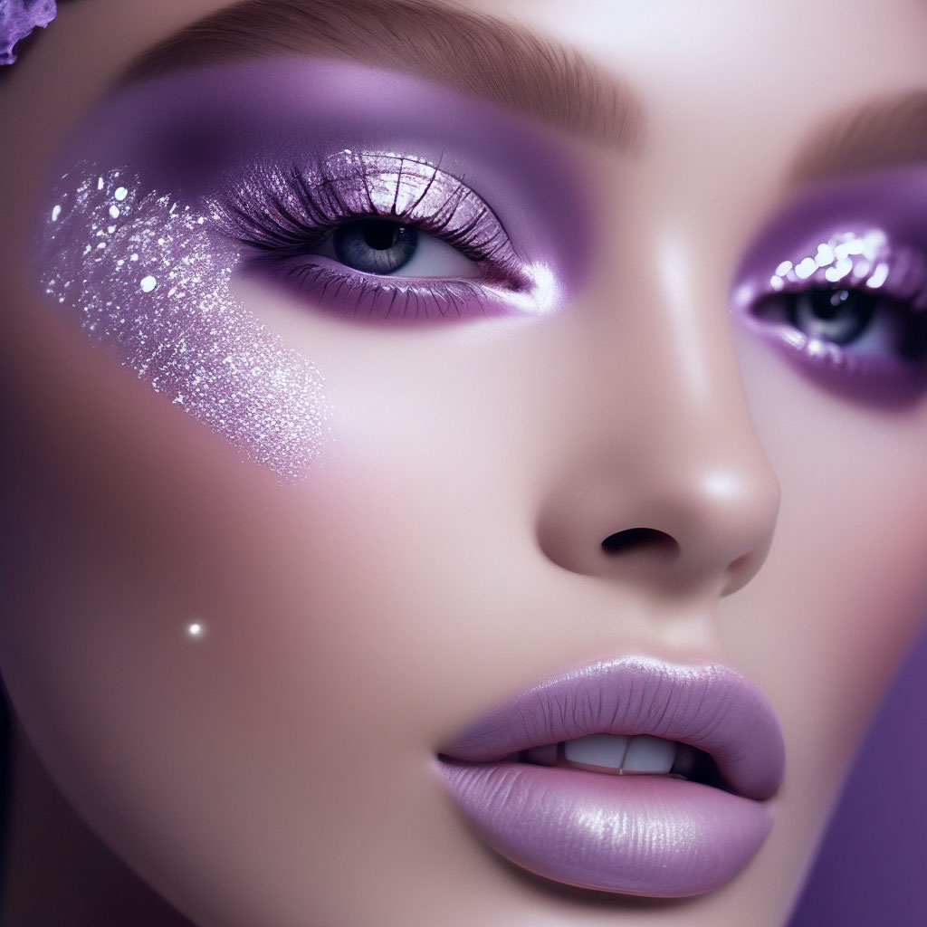 "Professional photo of chic makeup in lilac and powdery tones, large ...