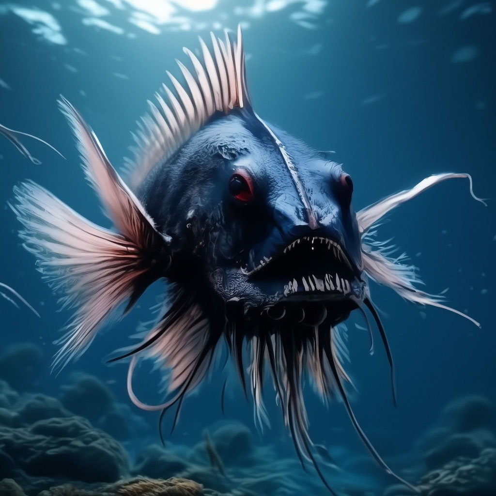 "Deep-sea anglers of the genus Gigantactis in the ocean, aesthetically ...
