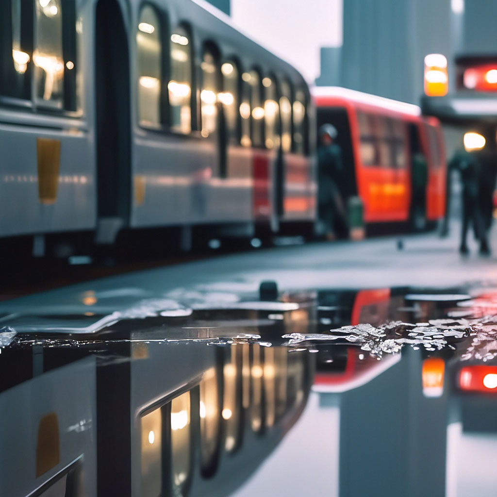 "Subway Crush, Bus scandal, Bus stop, people, puddles, Asphalt, glass ...