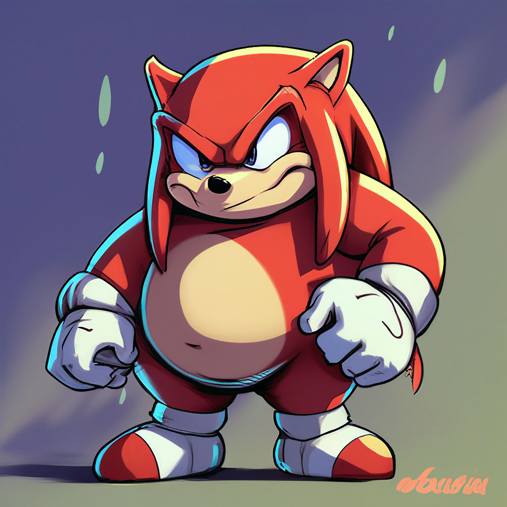 "Knuckles from the meme, fat, small, stoned, shaky, with an empty look ...