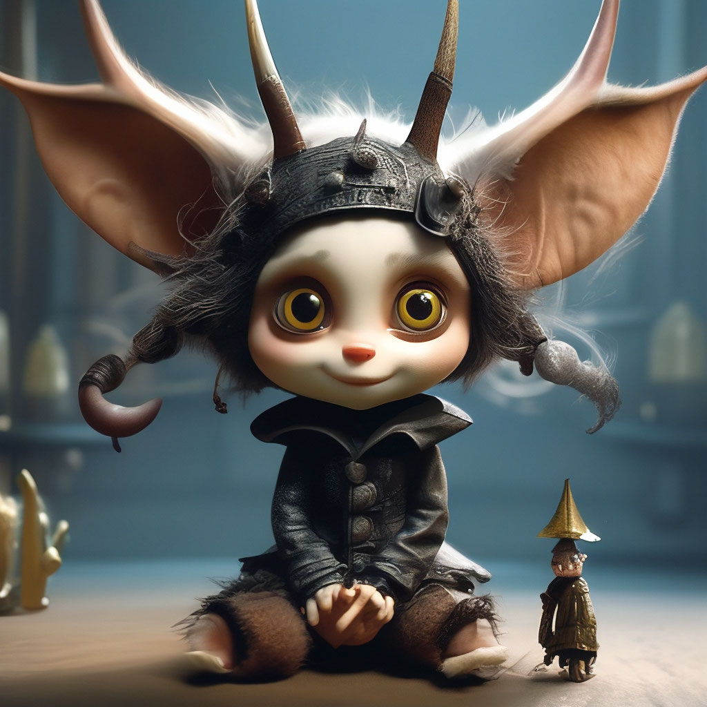 "Imp with small horns mystical anthropomorphic realistic funny gremlin ...