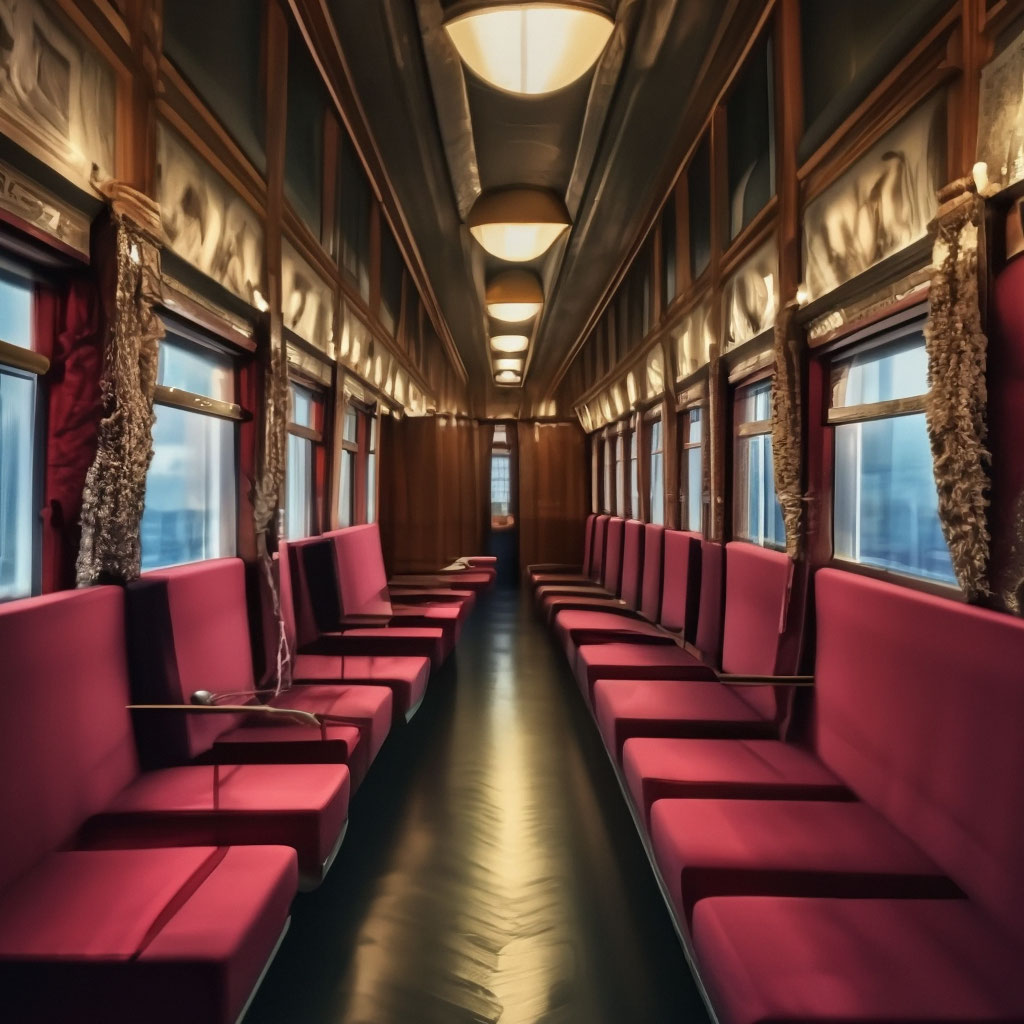 "Night train empty carriage garlands on the windows Santa Claus ...