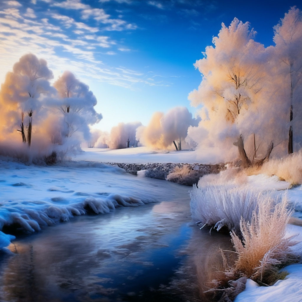 "Fabulously beautiful winter frosty landscape" — image created in Shedevrum