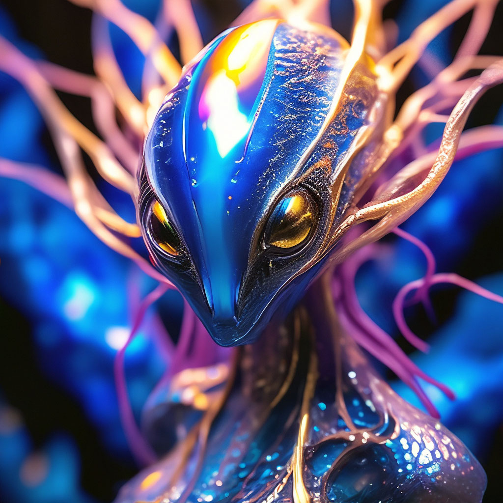 "A beautiful alien of a lively pearl color. Blue Inferno eyes; indigo ...