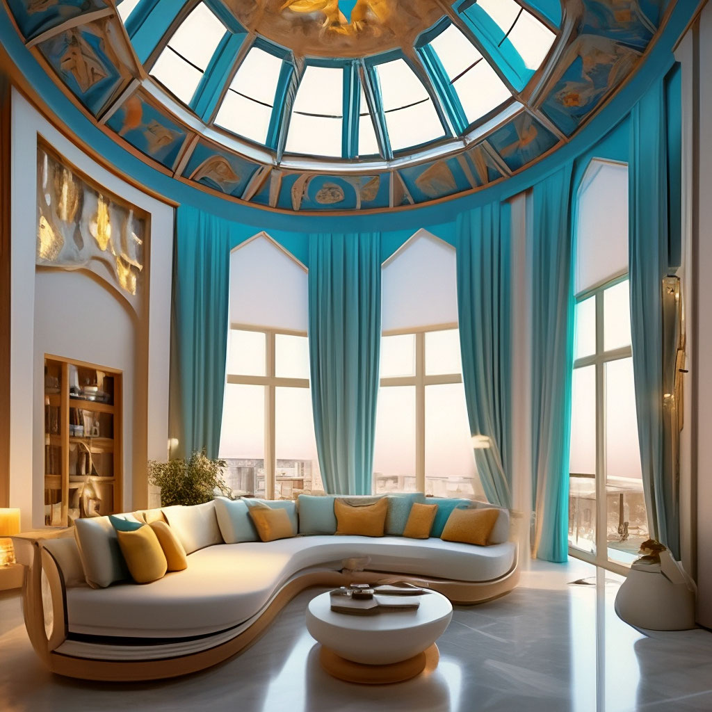 "Delicate Greek interior with high domed ceilings, different colors ...