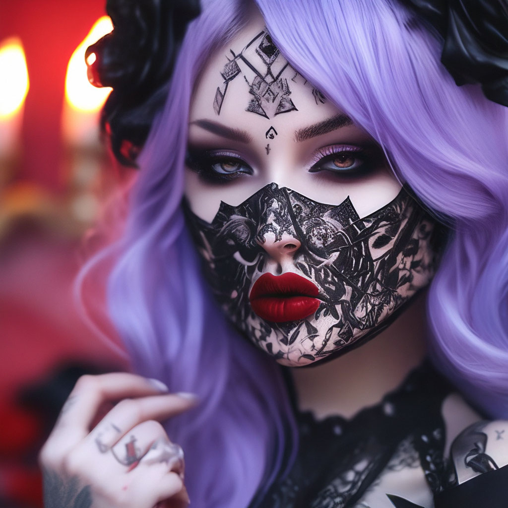 "Professional shooting, 4k, 32k, girl, lilac hair, face mask ...