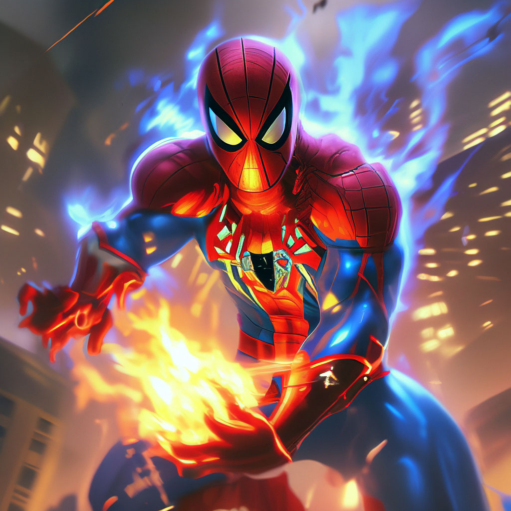 "Spider-man spits fire" — image created in Shedevrum