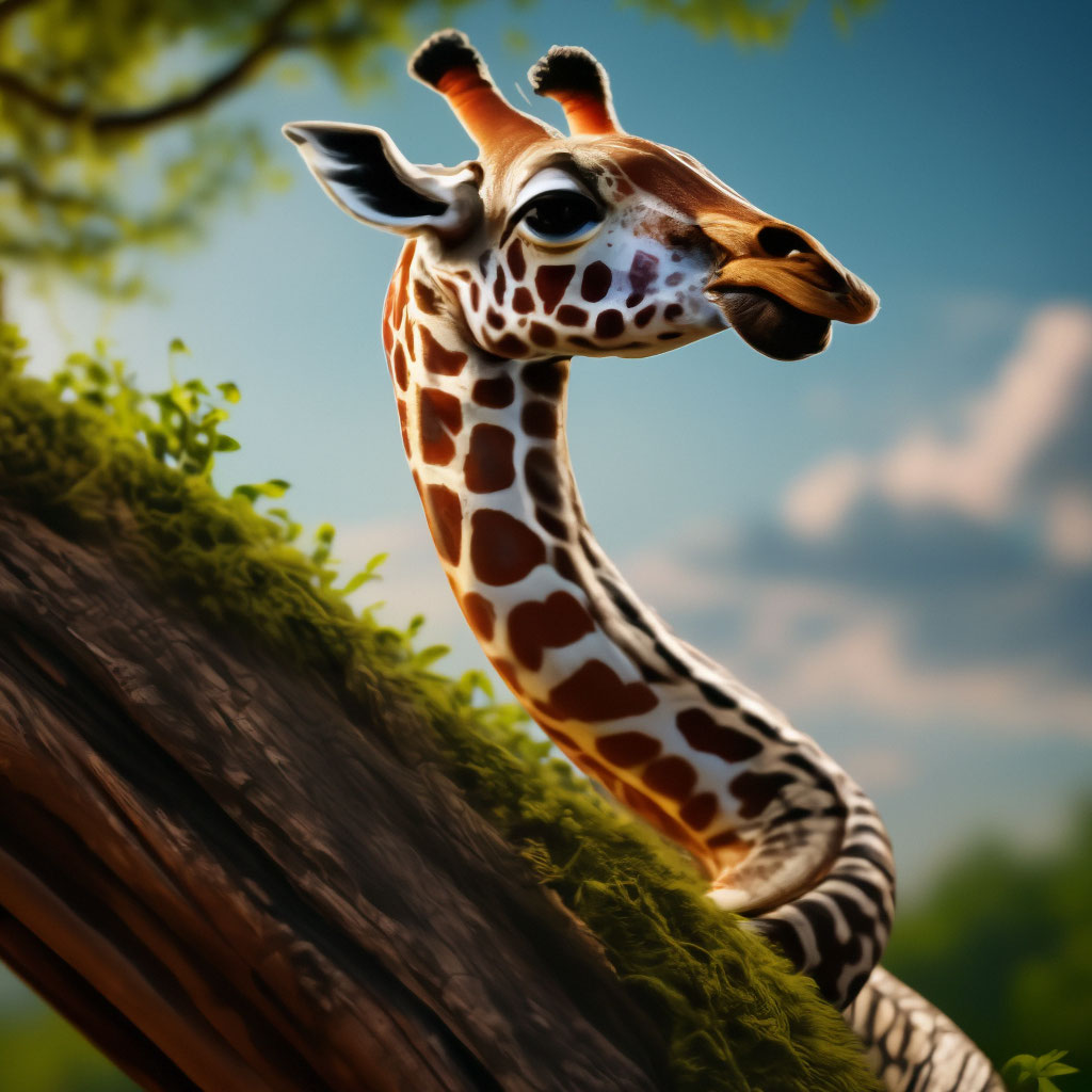 "Hybrid of giraffe and snake, symbiosis, funny caricature, crawling on ...
