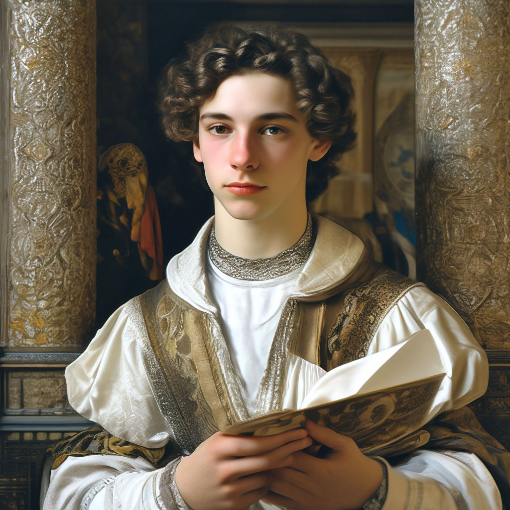 "Medici, a handsome young man holding a letter in his hands,high ...