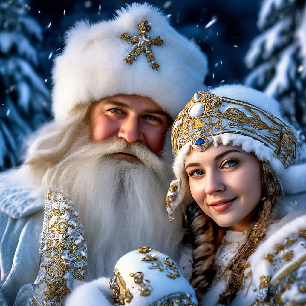 "Professional photo, Slavic Santa Claus with a white beard and Slavic ...