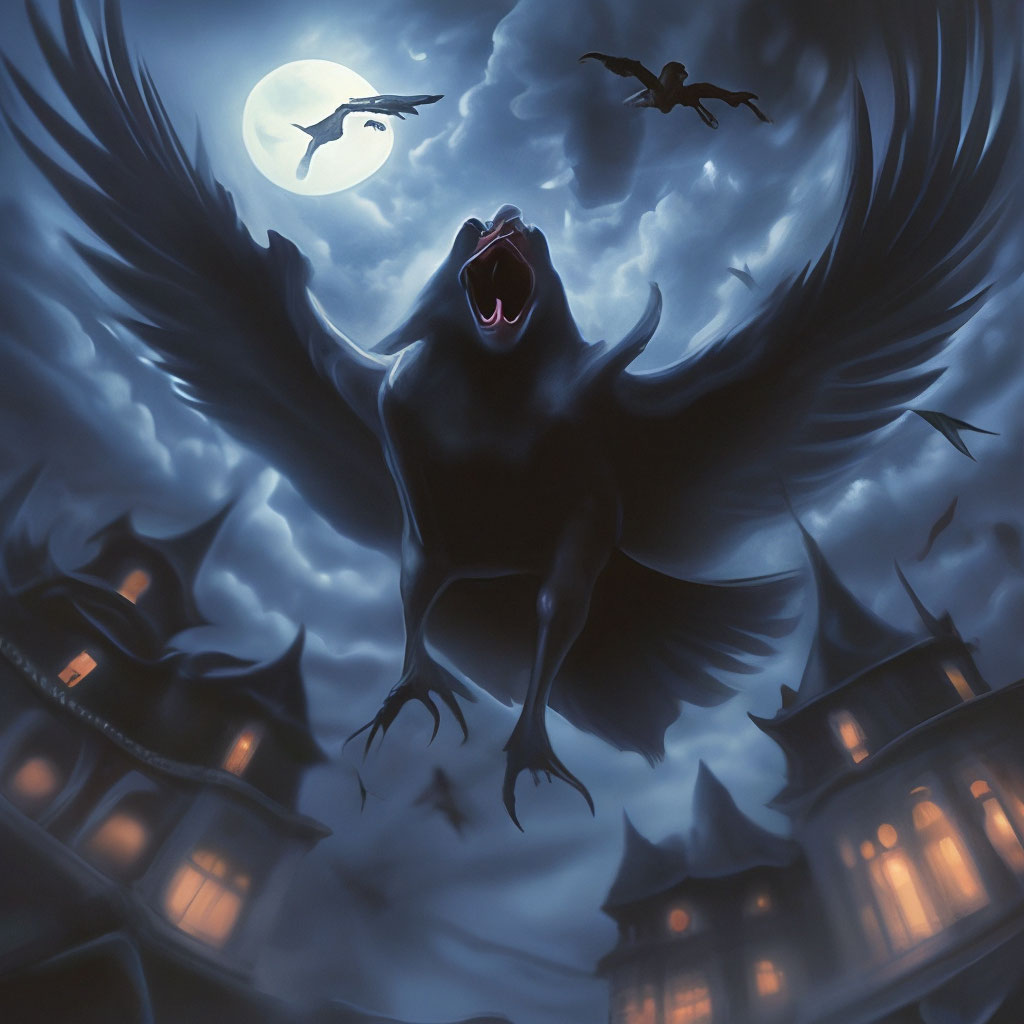 "Horror flying on the wings of night" — image created in Shedevrum