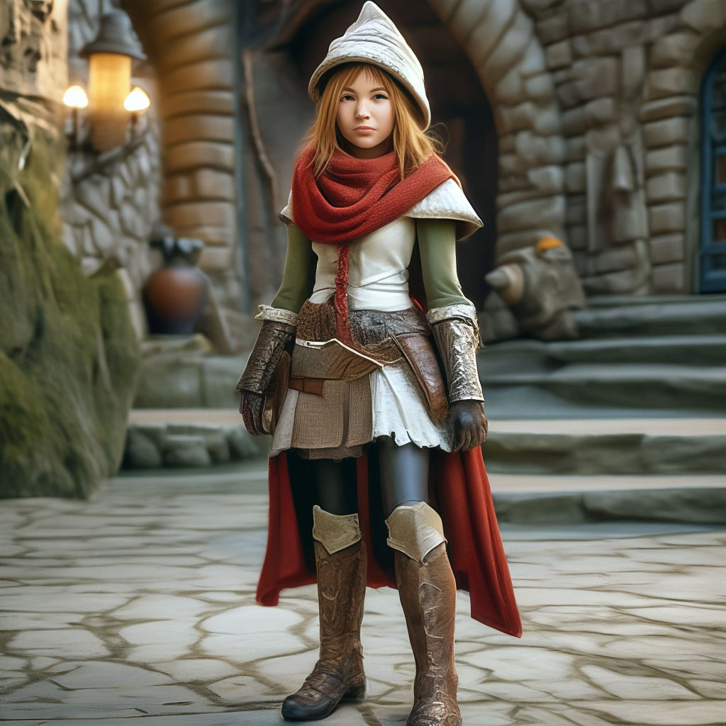 "Kobold girl, full-length, hat, scarf, high boots, medieval, fabulous ...