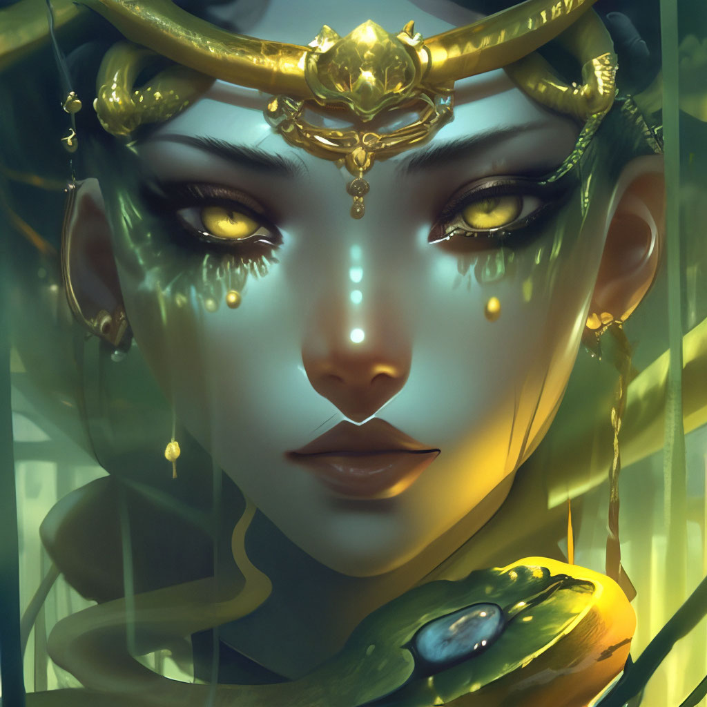 "A woman, a swamp kikimora, half a face in water, a snake, large amber ...