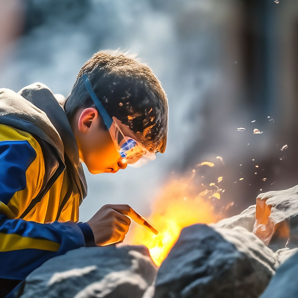 "Student bites granite science impressionism watercolor 4k sparks smoke ...