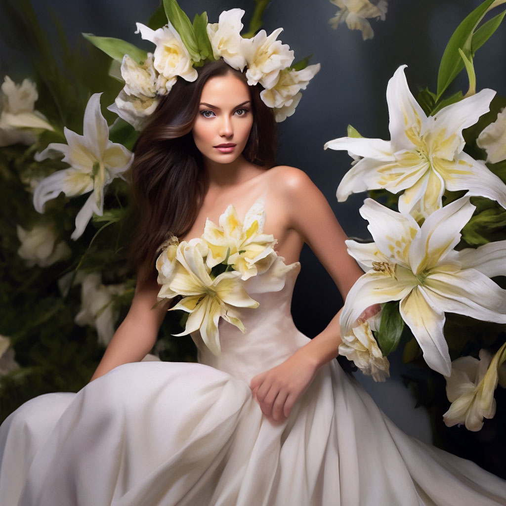 "A very beautiful top model girl is the queen of lilies. in a light ...