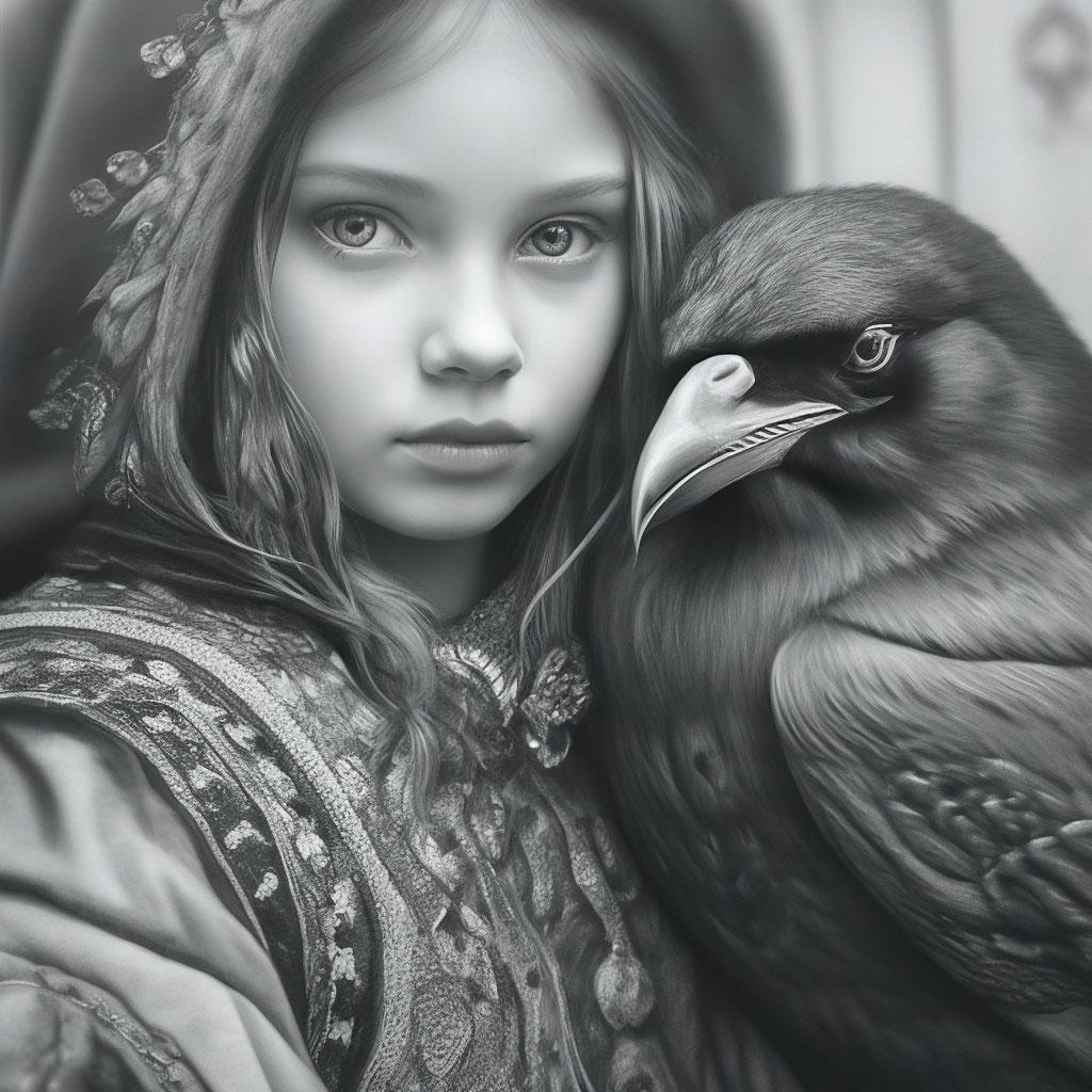 "Raven girl is russian" — image created in Shedevrum