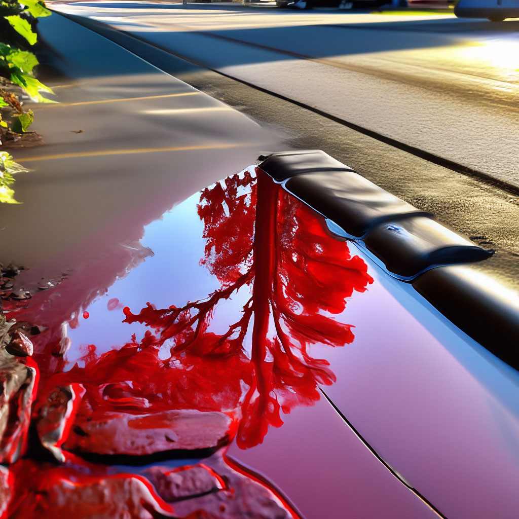 "Puddle on the sidewalk, red" — image created in Shedevrum