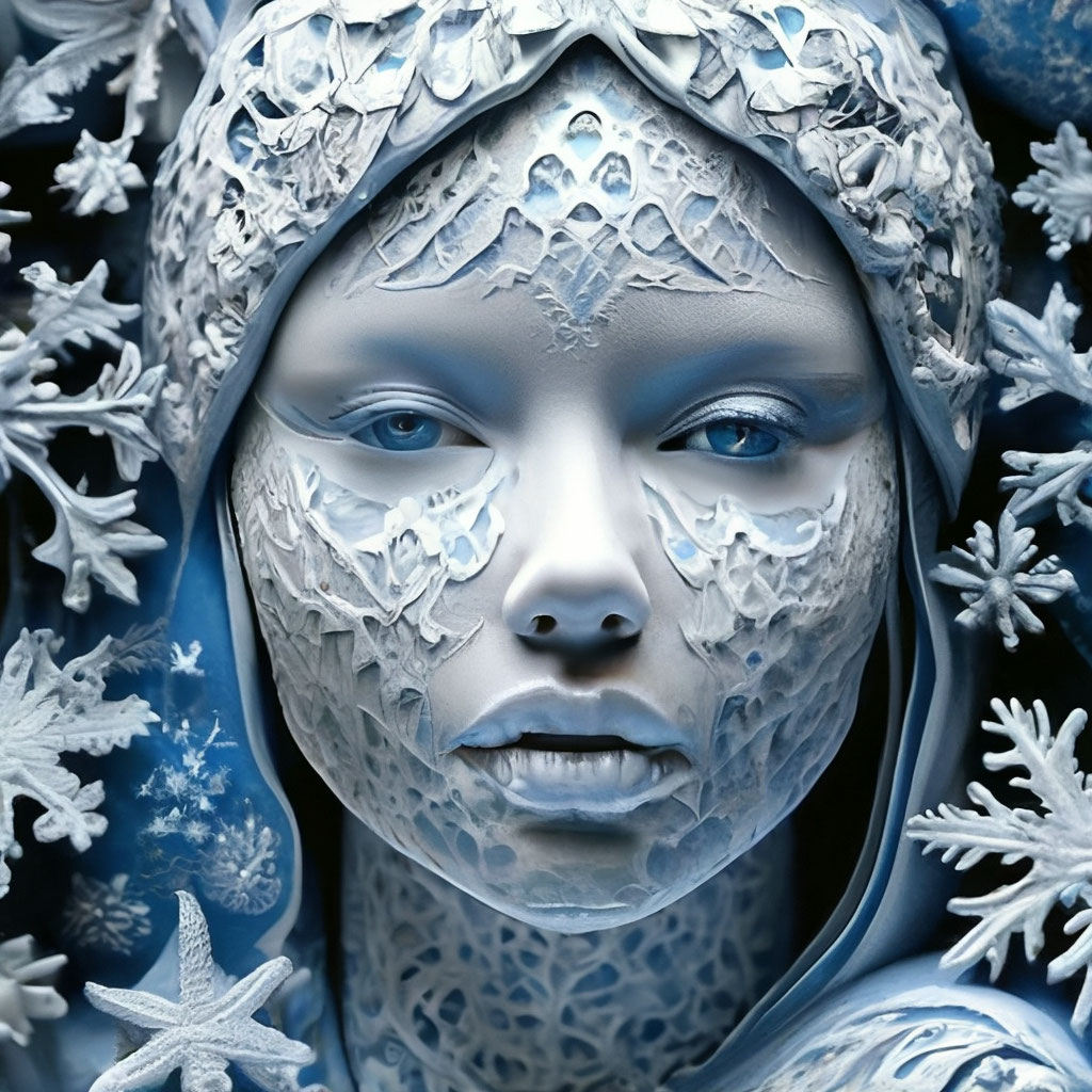 "Polymorphic composition,the girl's face is half in ice patterns, on ...