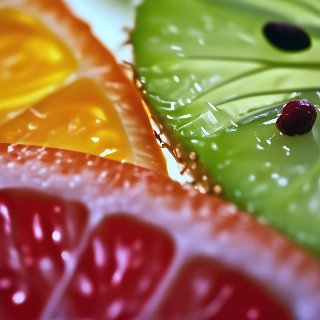 "Extreme micro, extreme details, thin slices of fruit ultra close-up ...
