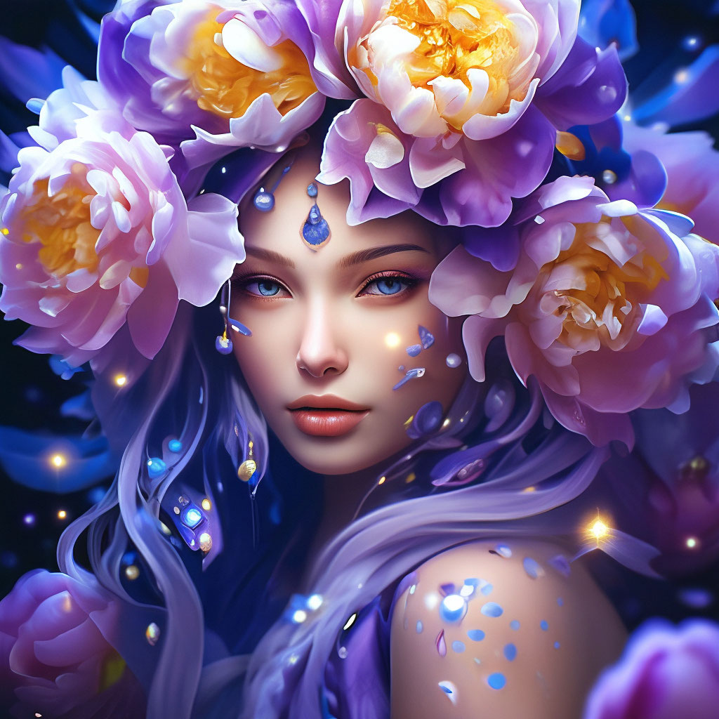"Fairy of peonies metamorphosis, 64k, 4d, sparkle, complex hairstyle of ...