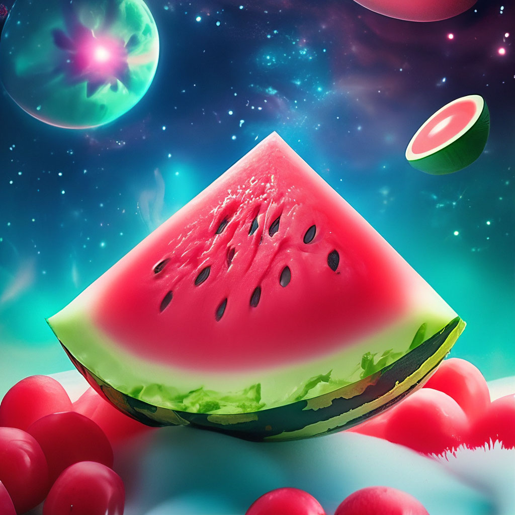 "Watermelon mood in the fruit galaxy" — image created in Shedevrum