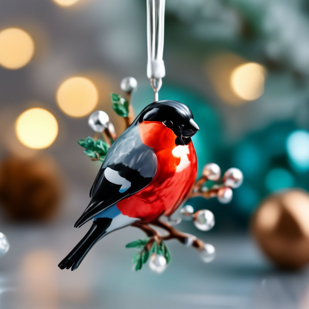 "Christmas tree decoration made of colored crystal: bullfinch on a twig ...
