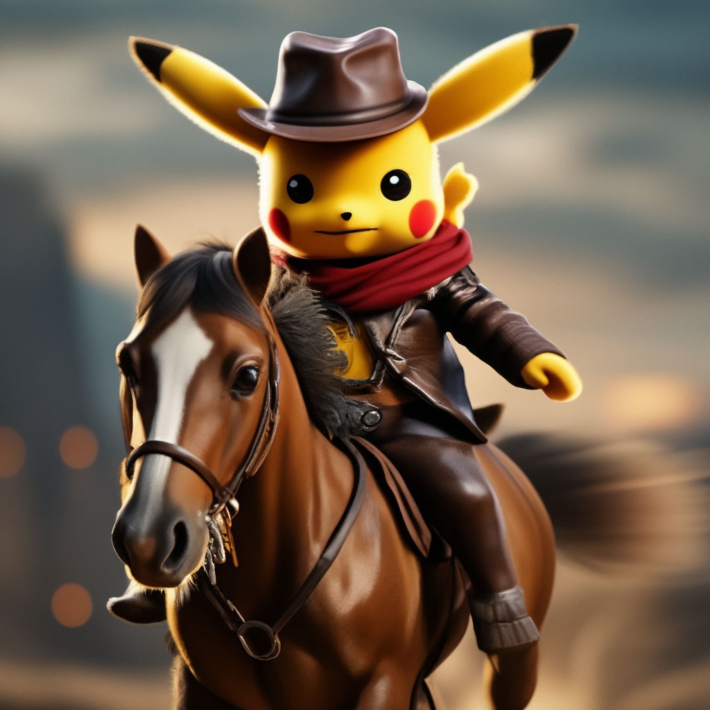 "Pikachu Cowboy realistic graphics Pikachu rides a beautiful and cute ...