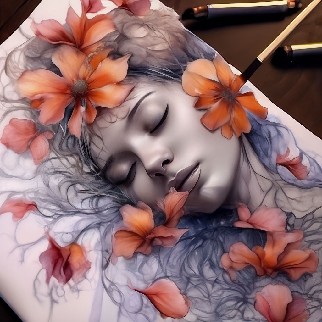 "The petals of flowers are falling sadness hyperrealism drawing ...