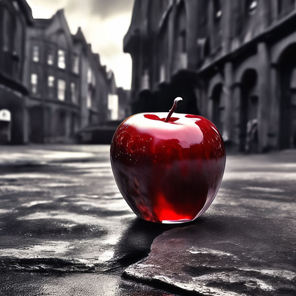 "Glass red apple on a dark street, foreground, clarity, realism, gothic ...