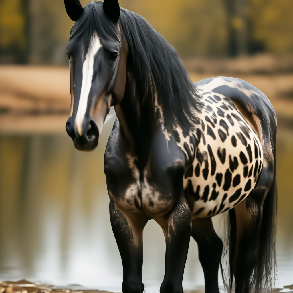 "🐎 A beautiful and noble leopard horse with a black mane stands by the ...
