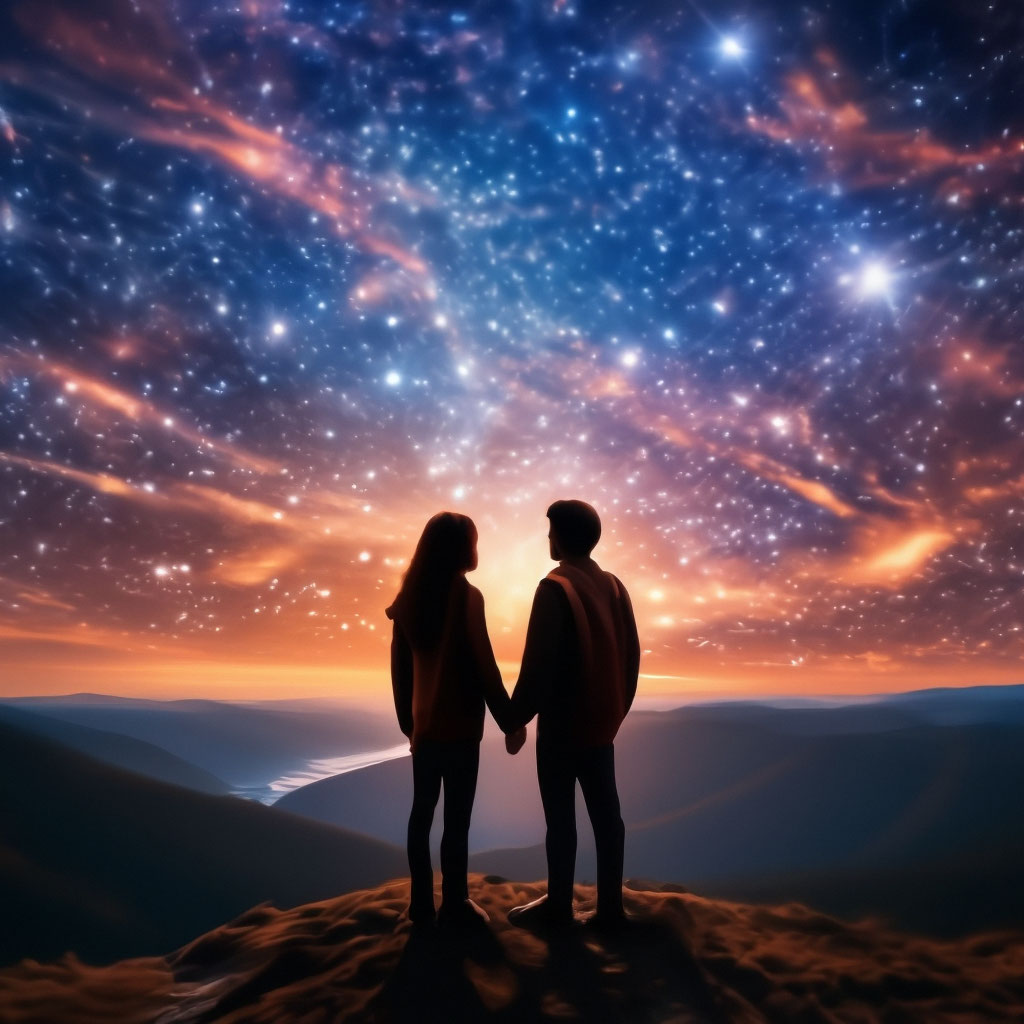 "Two stars will light up in the sky for two" — image created in Shedevrum