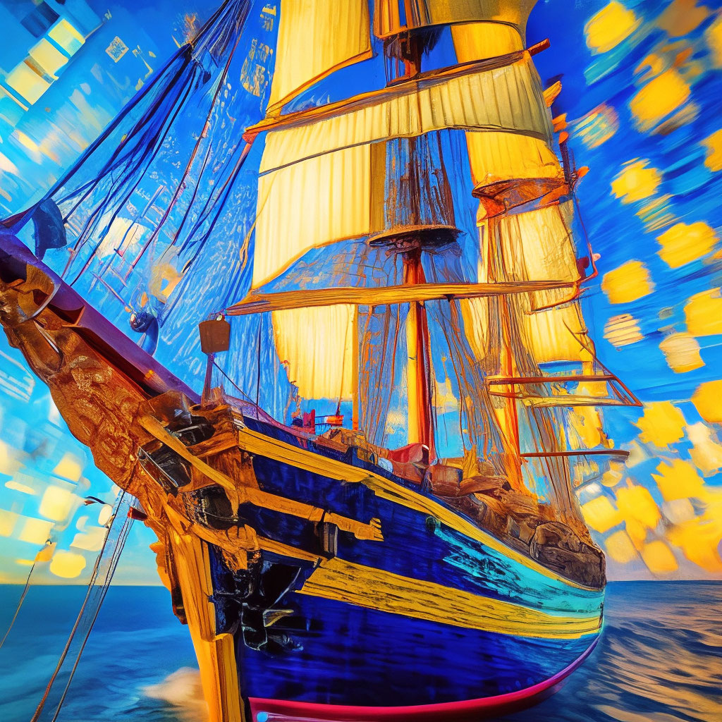 "I want to!#2, sailing ship, professional photo, beautiful, van gogh ...
