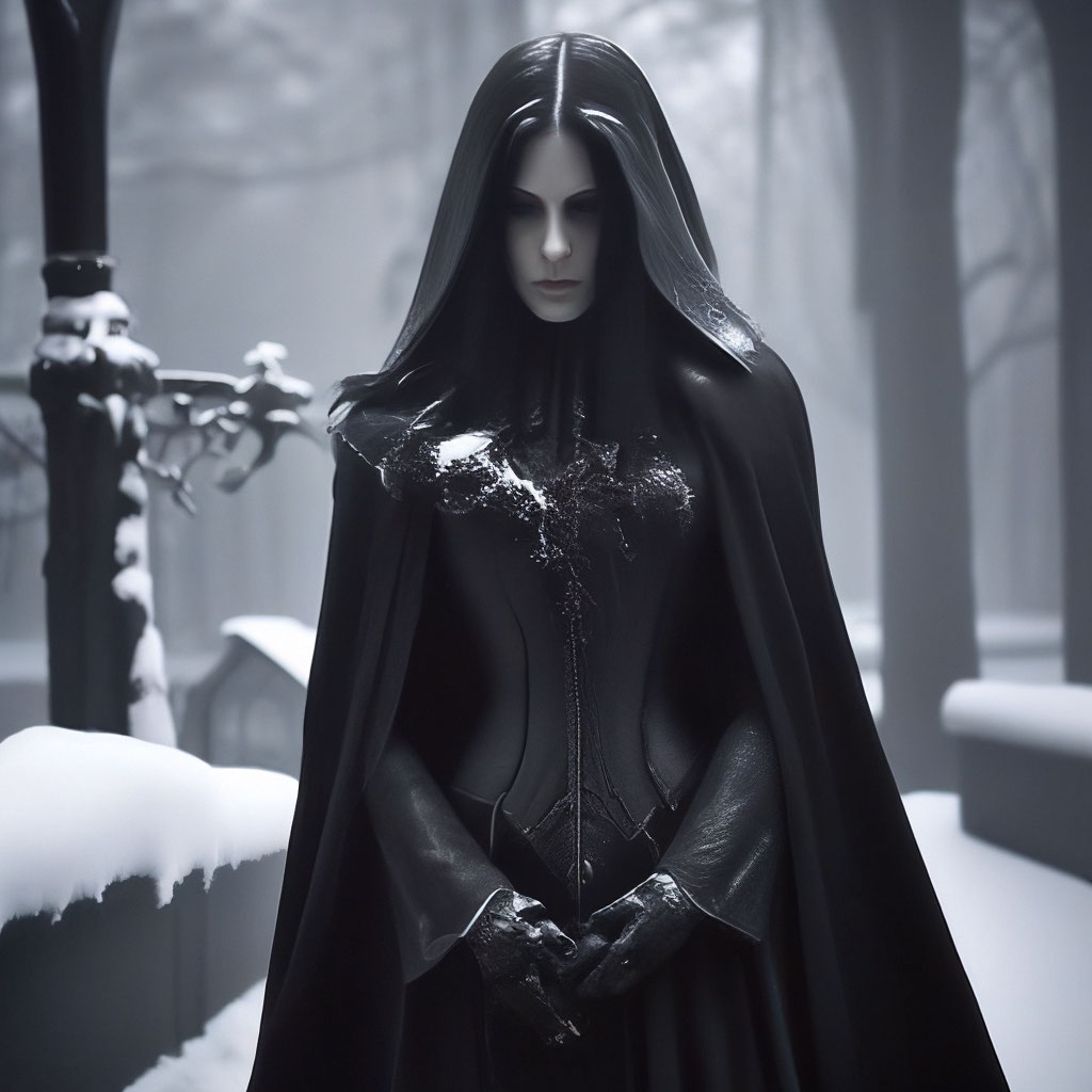 "Photorealism, photo, black snow , gothic, hyperrealism, black snow ...