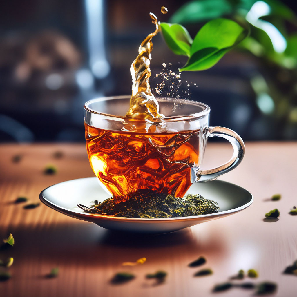"Tea leaves are spinning in a glass of tea" — image created in Shedevrum
