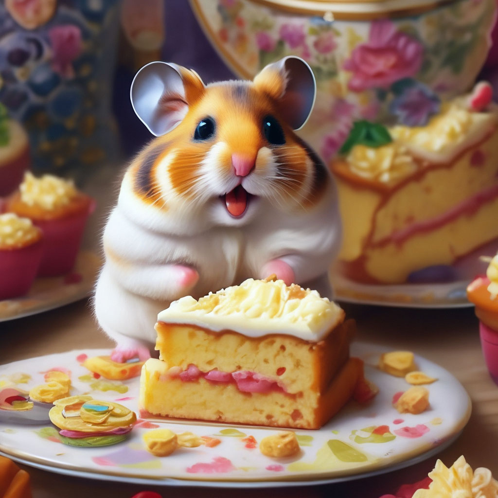 "Hamsters eat cake" — image created in Shedevrum