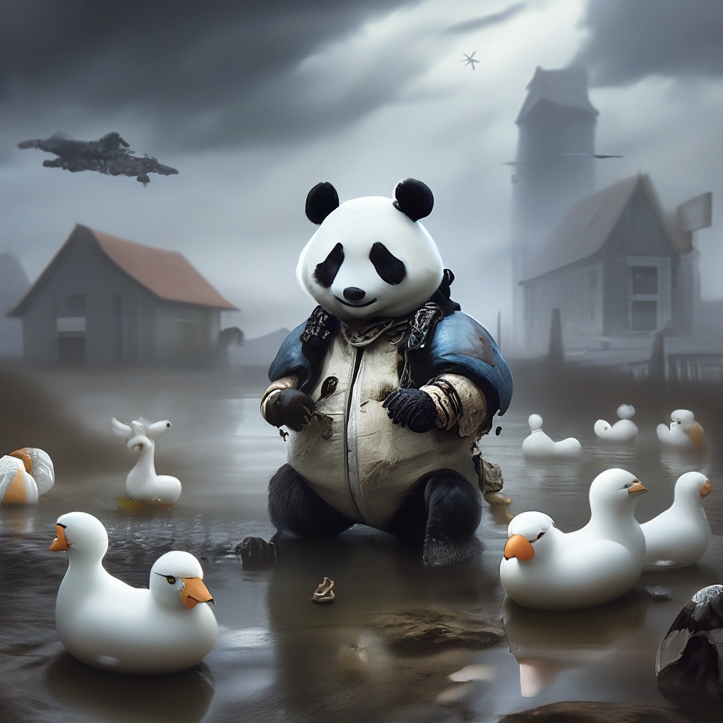 "Marshmallow panda with ducks" — image created in Shedevrum
