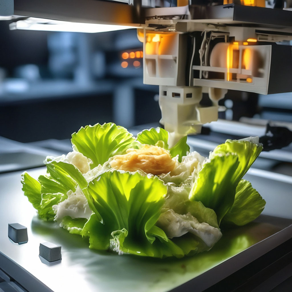 "3d printer for food, printer prints caesar salad, in a restaurant ...